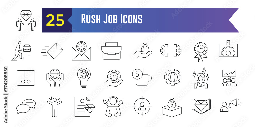 Rush job icons set. Set of rush job vector icons for ui design. Outline ...