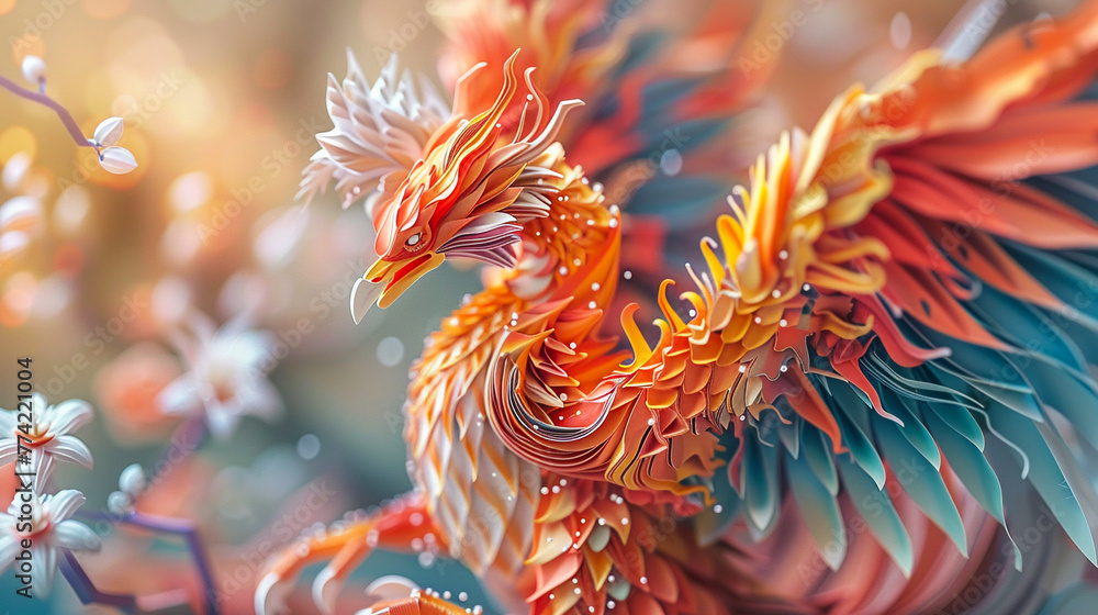 Papercraft art stock image of a detailed paper sculpture of a phoenix ...