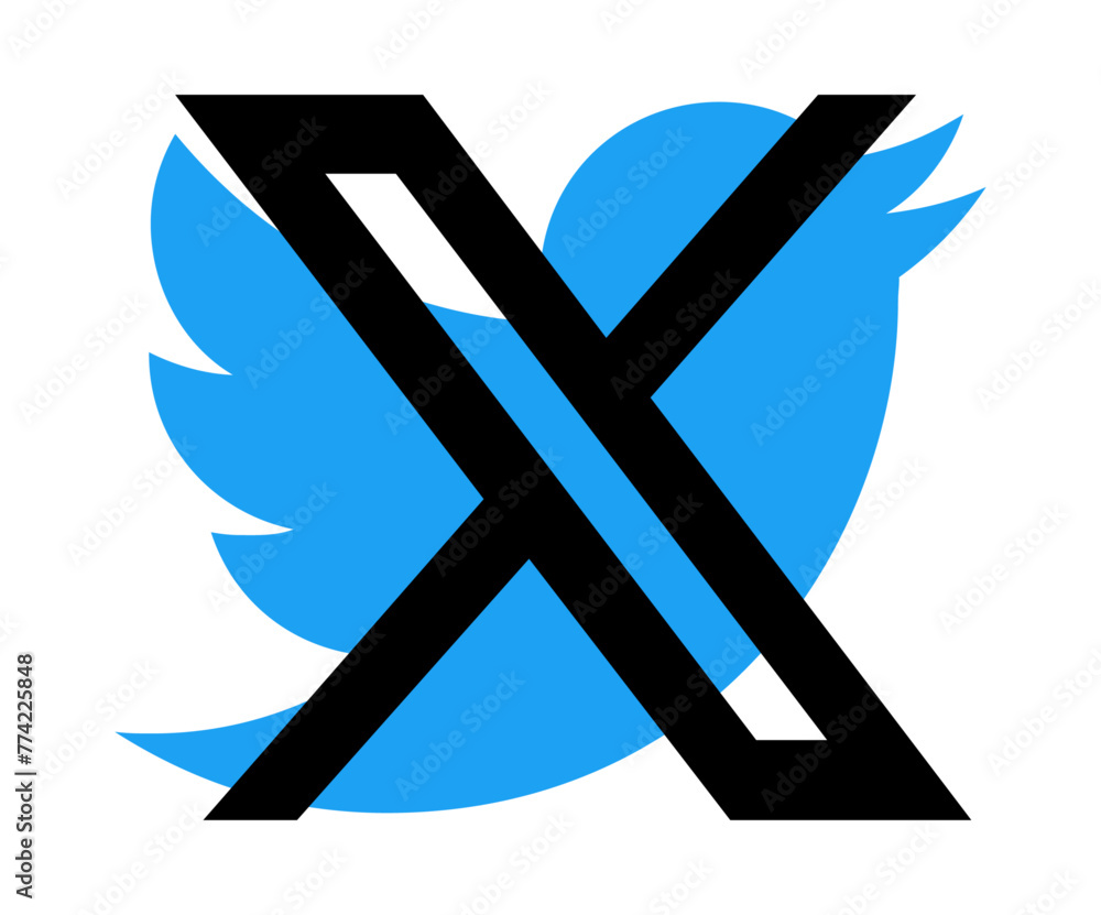 Concept of changing the Twitter logo to X, on transparent background ...