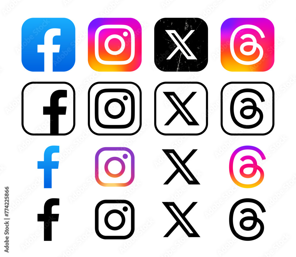 Set of popular Social Media Mobile App icons in different forms ...