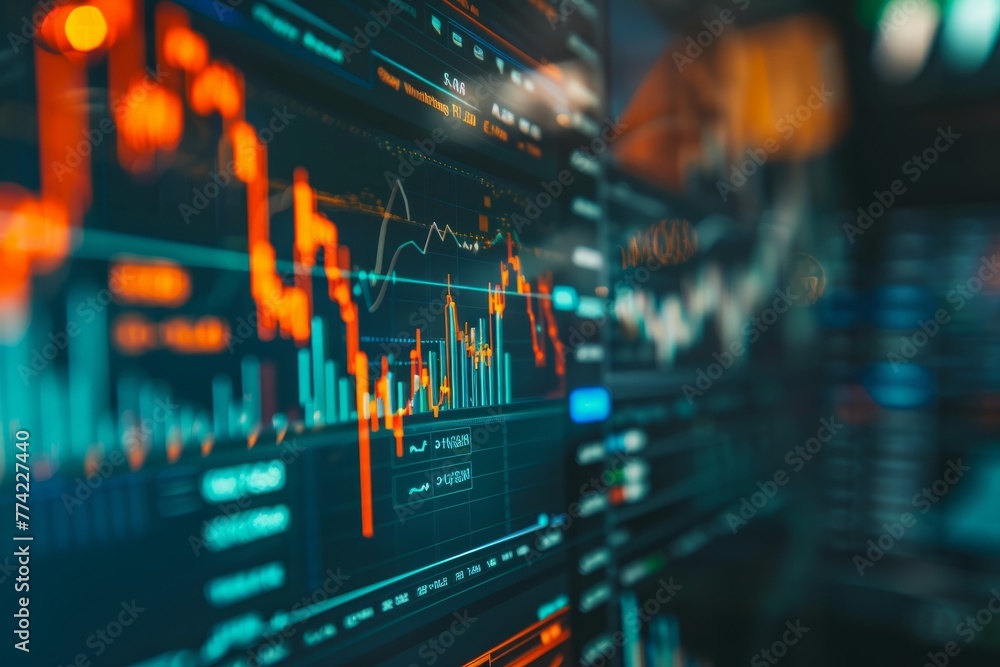 Stock market ticker displaying fluctuating prices and trading volume on ...