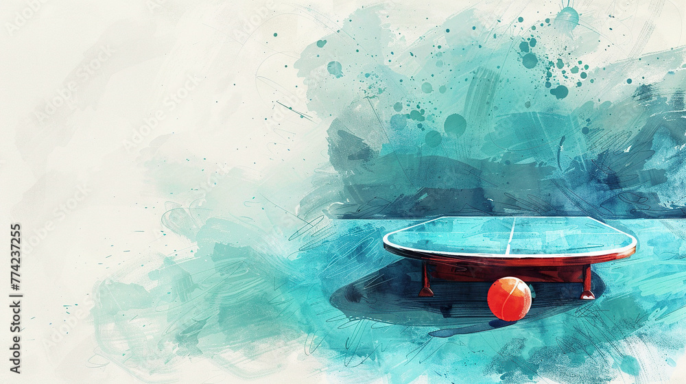 World Table Tennis Day, tennis paddles on watercolor blue table tennis ...