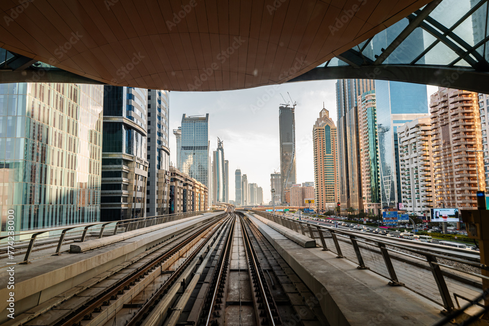 Sheikh Zayed Road and metro railroad view in Dubai - Dubai, United Arab ...