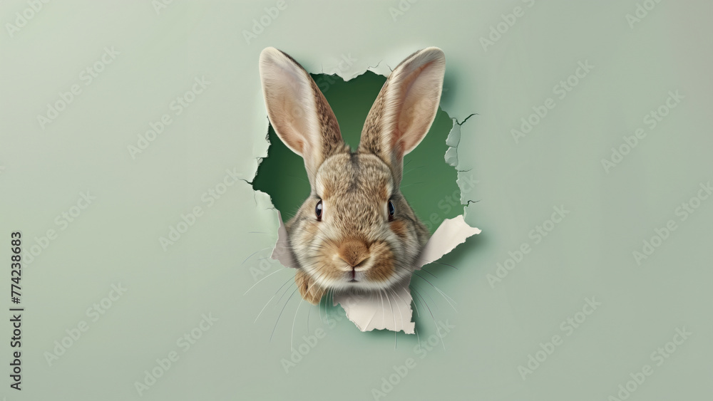 A cute rabbit sticking its head out of a wall crack hole, Curious bunny ...