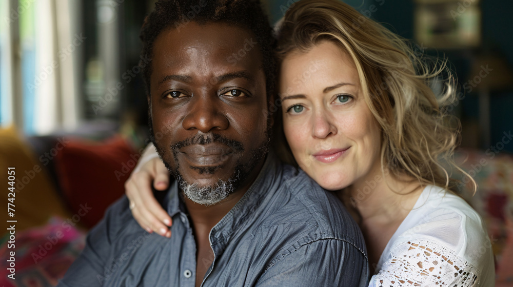 Black african husband and white wife smiling in their 30s,multi racial ...