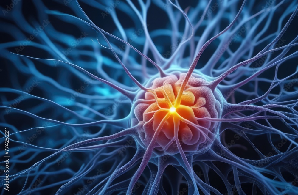 Macro image. Brain structure, synapses, microbiology, brain cells ...