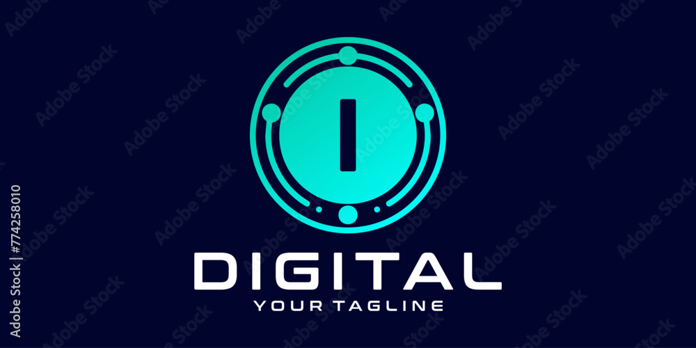 letter I technology logo. Digital font vector design for industry with ...