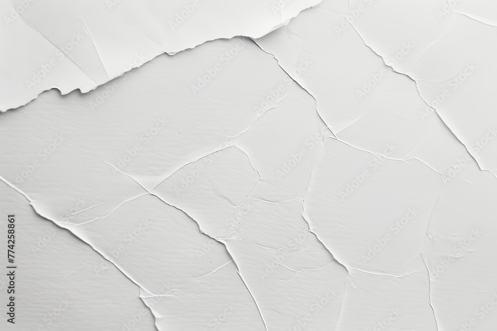 A white paper with a lot of wrinkles and creases. The paper is torn and ...