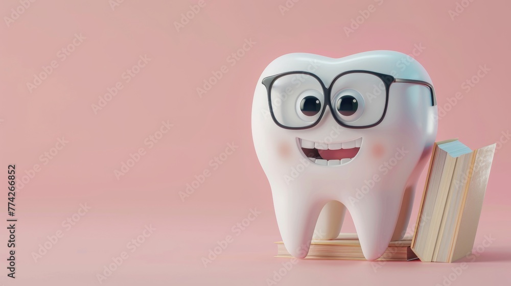 Cute cartoon character of tooth with eyeglasses and book. Stock ...