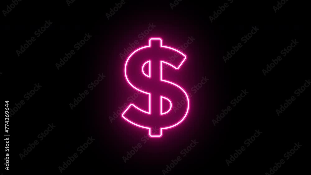 Neon dollar icon animation, flickering emergence with fading. Glowing ...