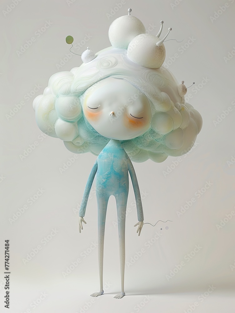 A three-dimensional character, full-body shot, depicting a whimsical ...