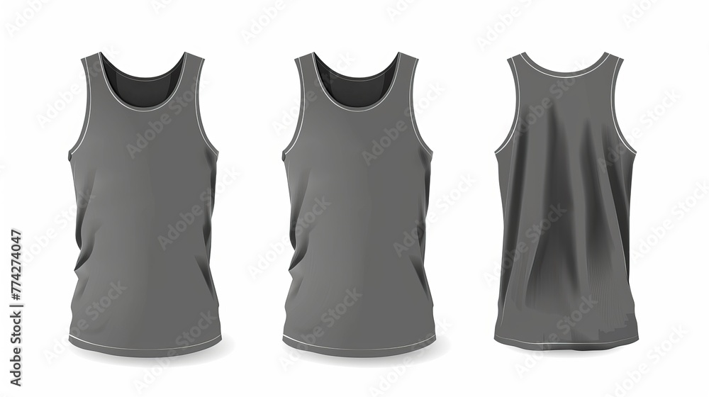 Front, side, and back views of a men's gray tank top template in three ...