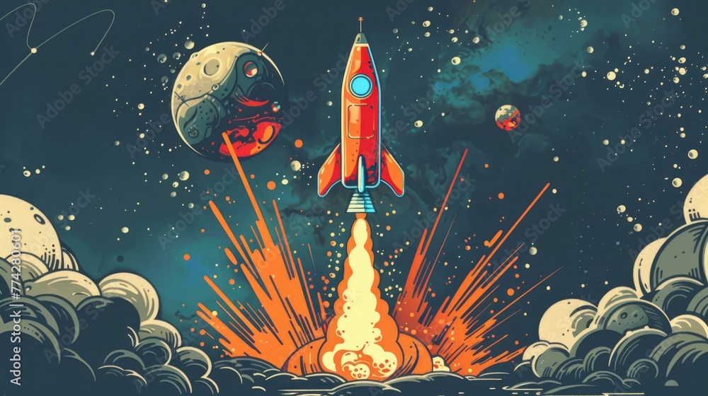 Nuclear fusion startup, shown as a doodle rocket launching from an ...