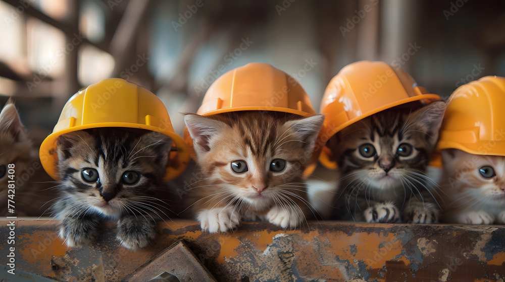 Mischievous Little Builders: Cuddly Kittens in Construction Worker ...
