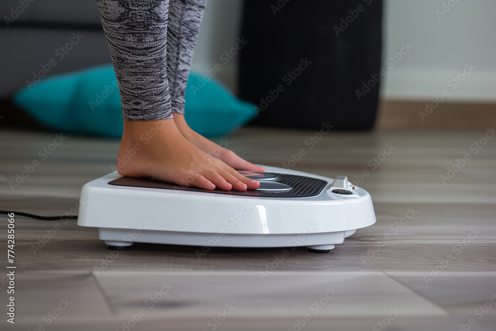 Female checking kilograms getting on the scale - self care and body ...