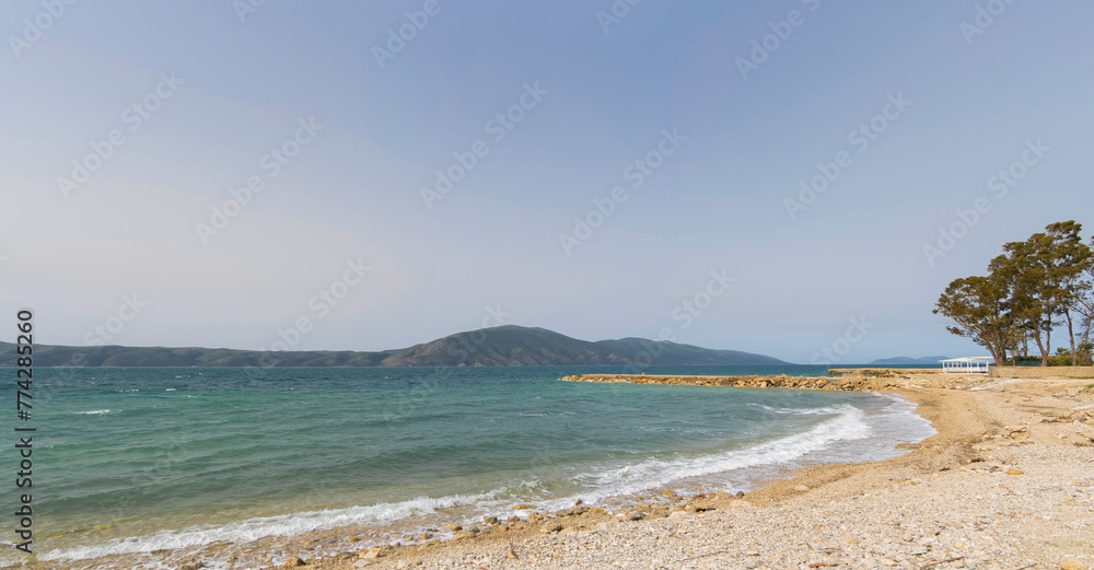 Albania, Radhime Vlore beach, emerald color clear sea water Stock Photo ...