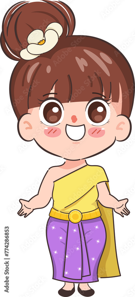 Character of traditional dress Thai girl or young woman gesture poses ...