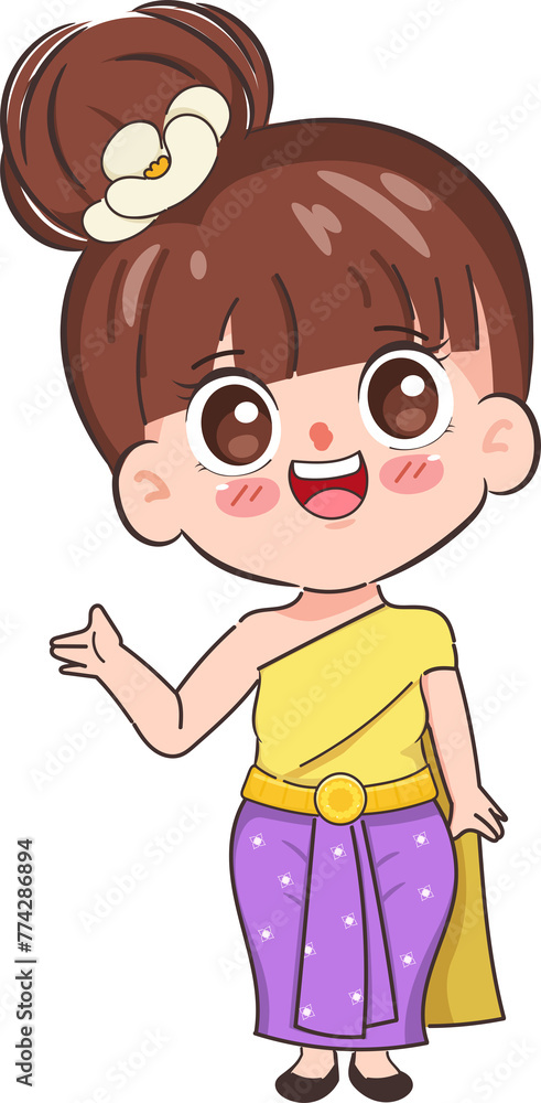 Character of traditional dress Thai girl or young woman gesture poses ...