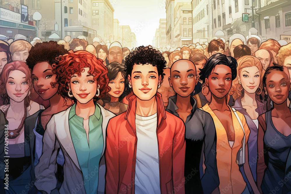 Concept illustration for Diversity. Cartoon and comic book style. A ...