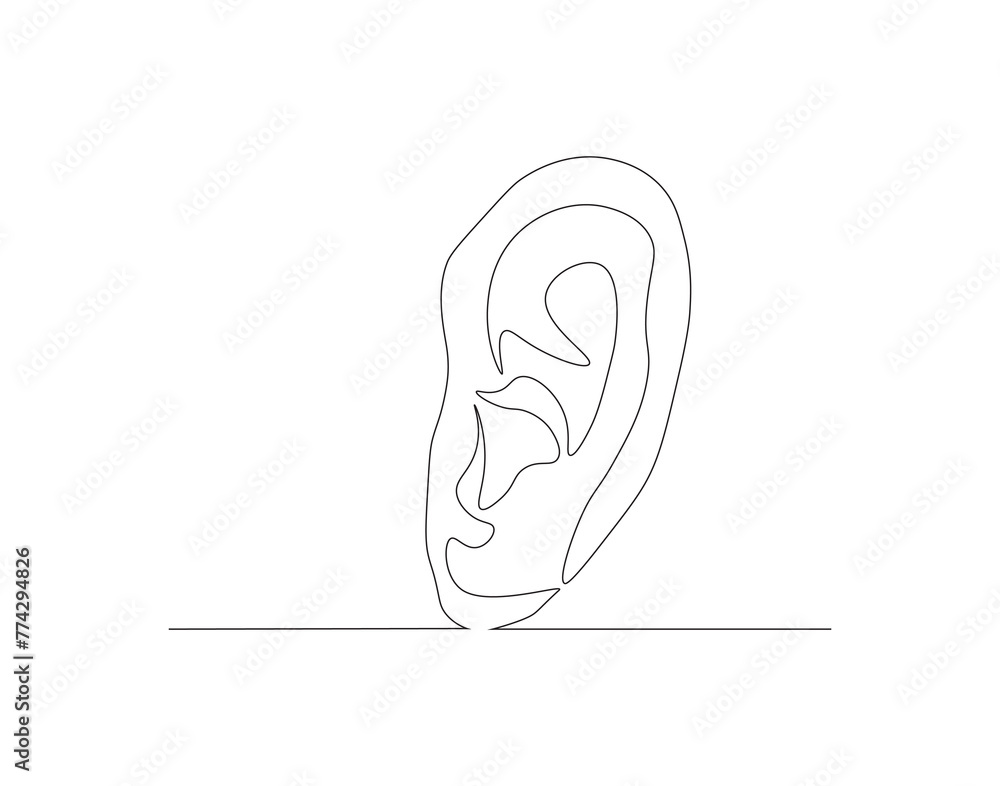 Continuous one line drawing of human ear. One line of human ear. Body ...