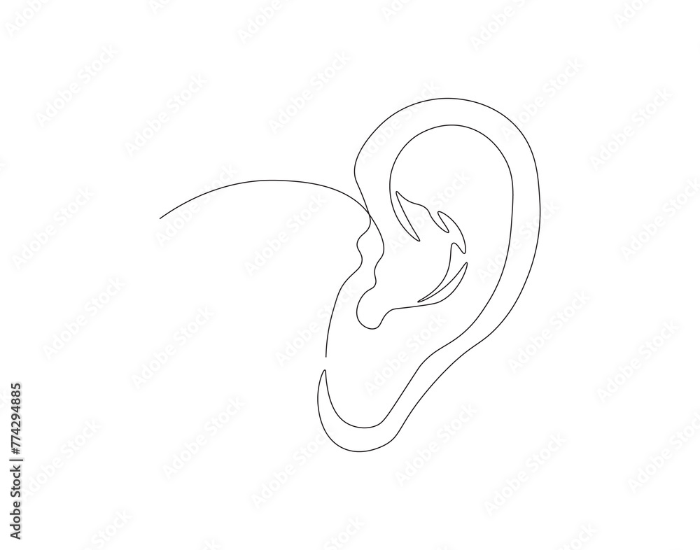 Continuous one line drawing of human ear. One line of human ear. Body ...