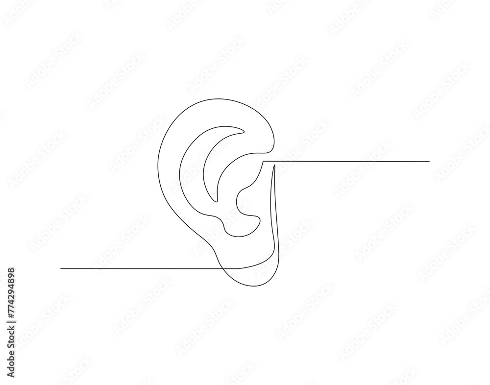 Continuous one line drawing of human ear. One line of human ear. Body ...