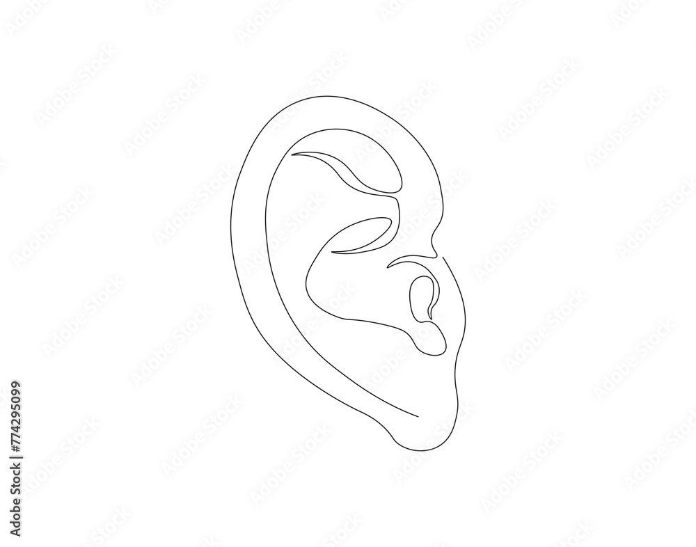 Continuous one line drawing of human ear. One line of human ear. Body ...