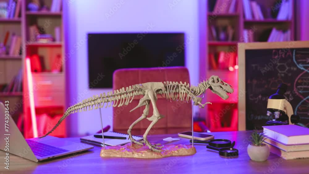 Biology nature education concept - assortment of supplies, skeleton of ...