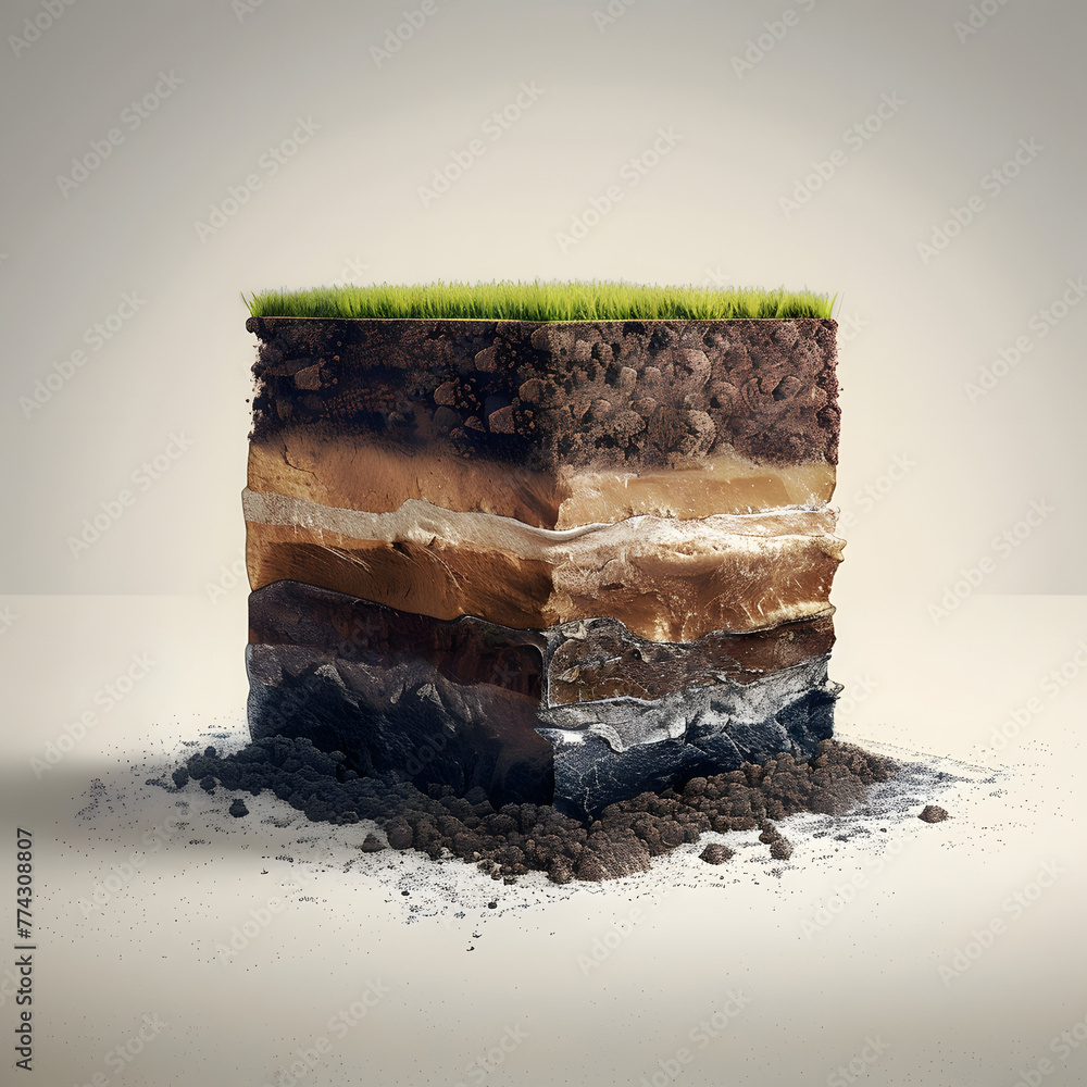 Soil layers. Cross section soil layers. 3D illustration isolated on ...
