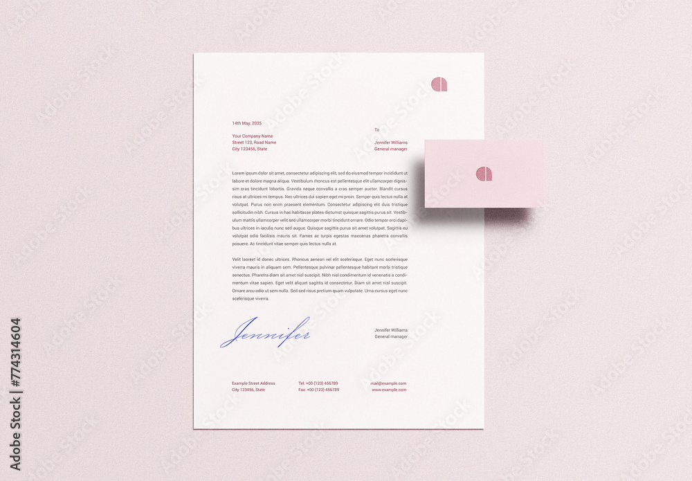 Pink Letterhead Letter Business Card Identity Branding Logo Logotype ...