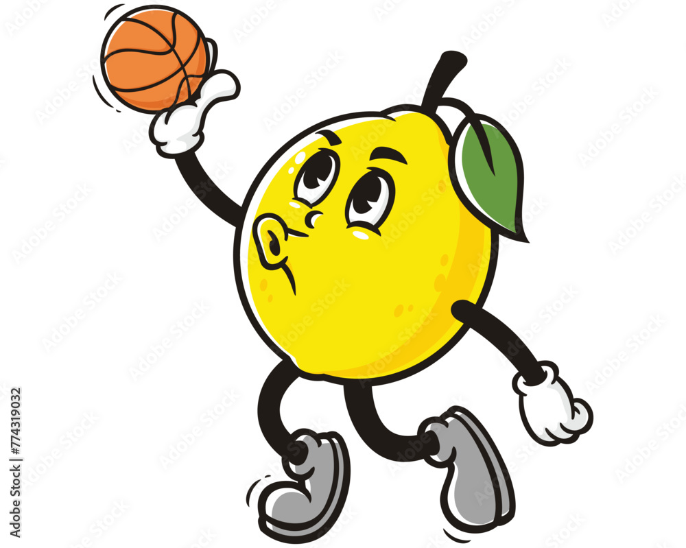 Lemon fruit playing slam dunk basketball cartoon mascot illustration ...