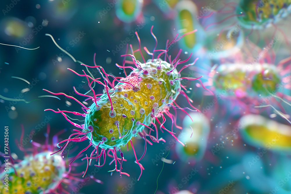 Cartoon microbes engaging in enzyme technology, their antics a fun ...