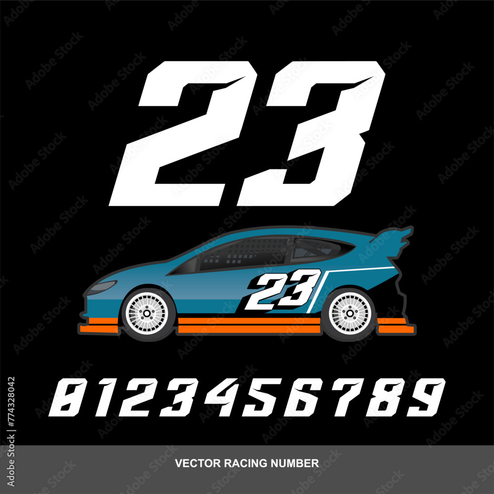 Clean and bold vector racing race number set for motorsport bundel ...