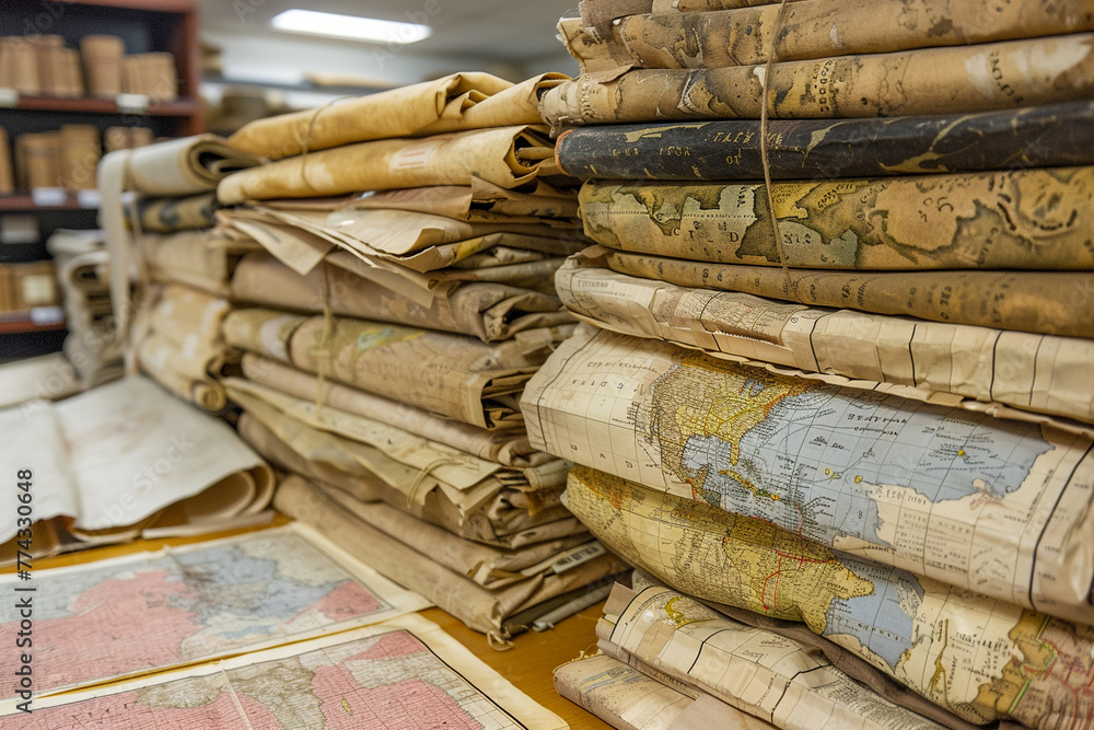 Silent halls of a map library, housing centuries of cartographic ...