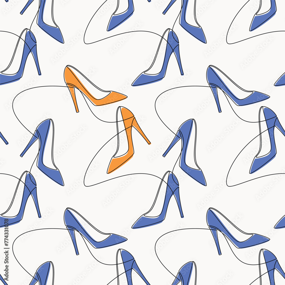 Hand drawn seamless pattern vector. High heel shoe line continuous ...