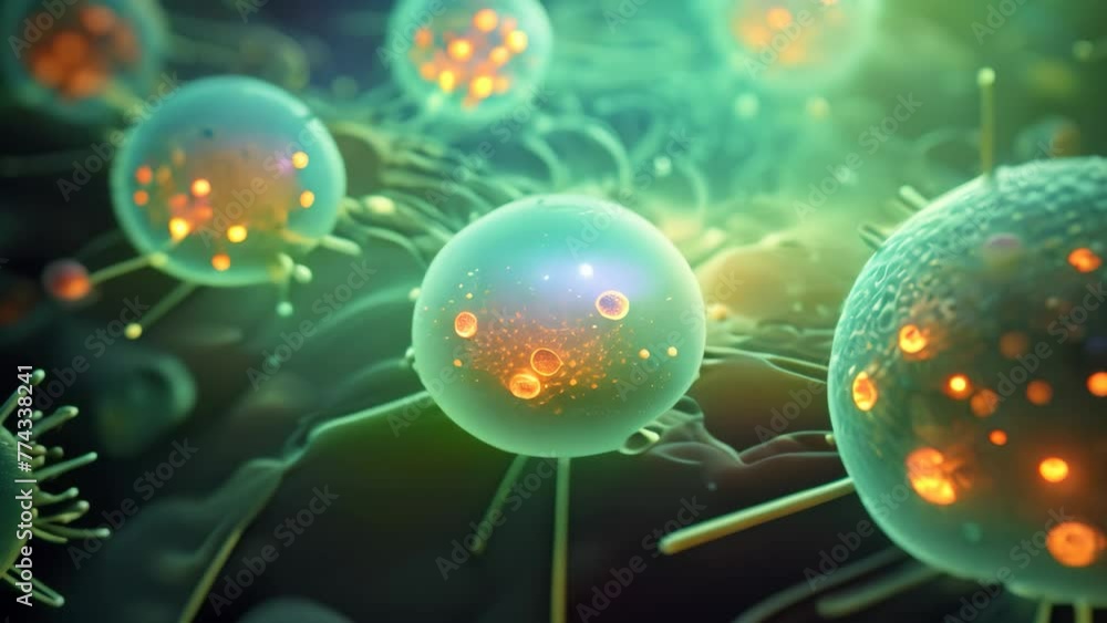 Microscopic view of virus cells, 3D illustration. Microscopic view of ...