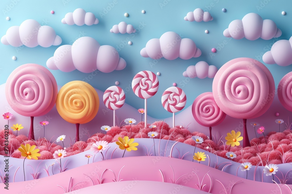 Cartoon game background with sweet candy. 3D modern illustration. Stock ...
