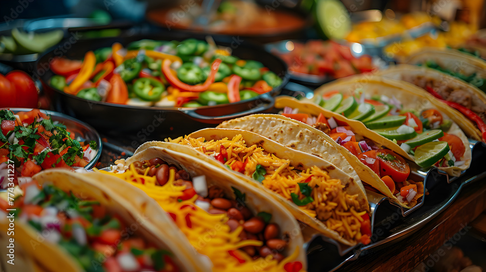 A close-up of traditional Cinco de Mayo foods being prepared, the frame ...