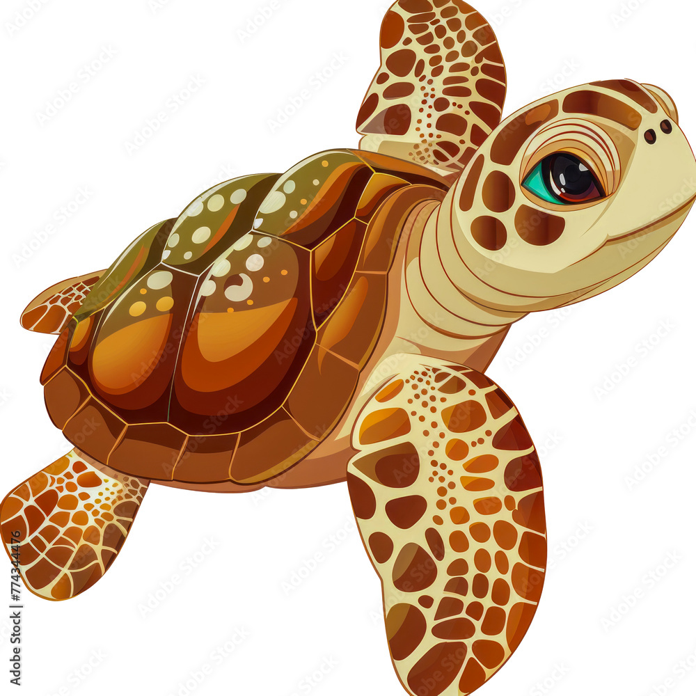 Smiling sea turtle cartoon with a shiny shell cut out on transparent ...