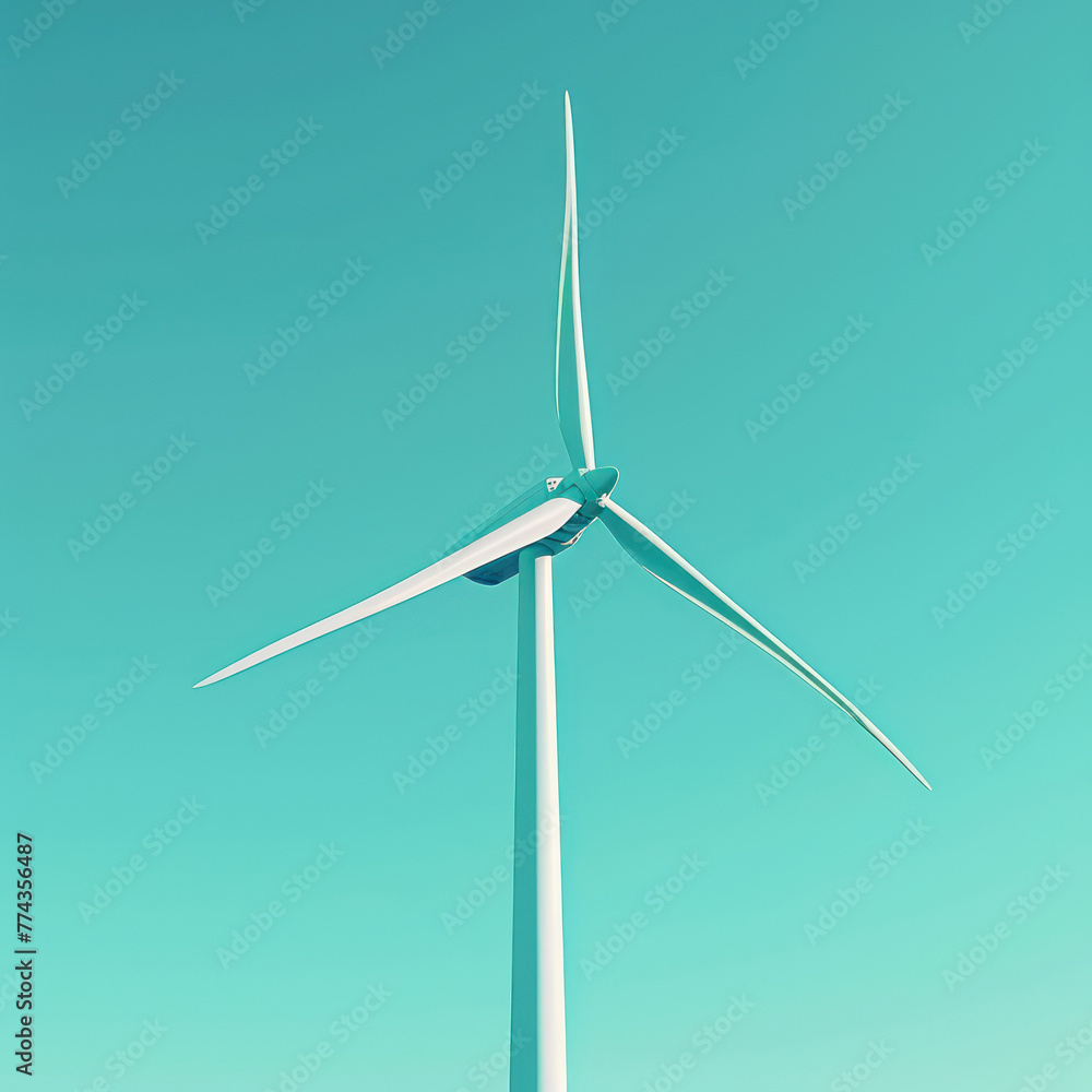 Minimalist render of a single wind turbine against a clear sky ...