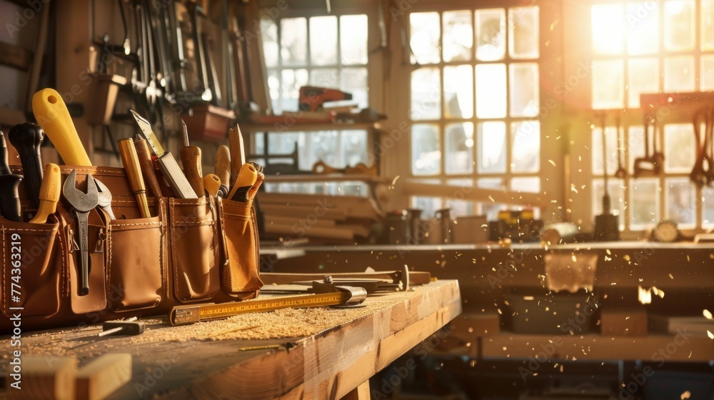 Carpentry Workshop with Tools and Wood Shavings. Generative ai Stock ...