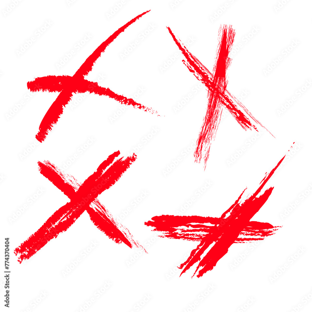 Hand set cross mark X. Collection of red stripes on a white background ...