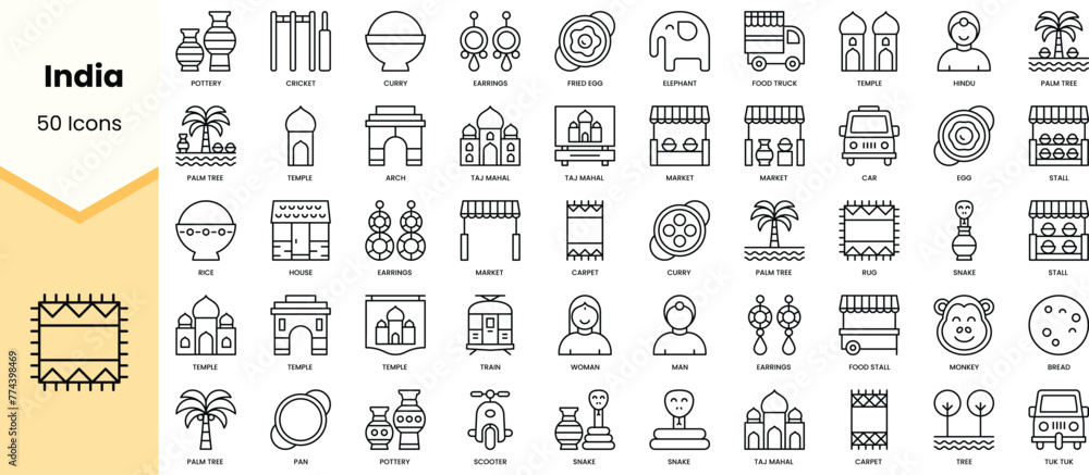 Vetor de Set of india icons. Simple line art style icons pack. Vector ...