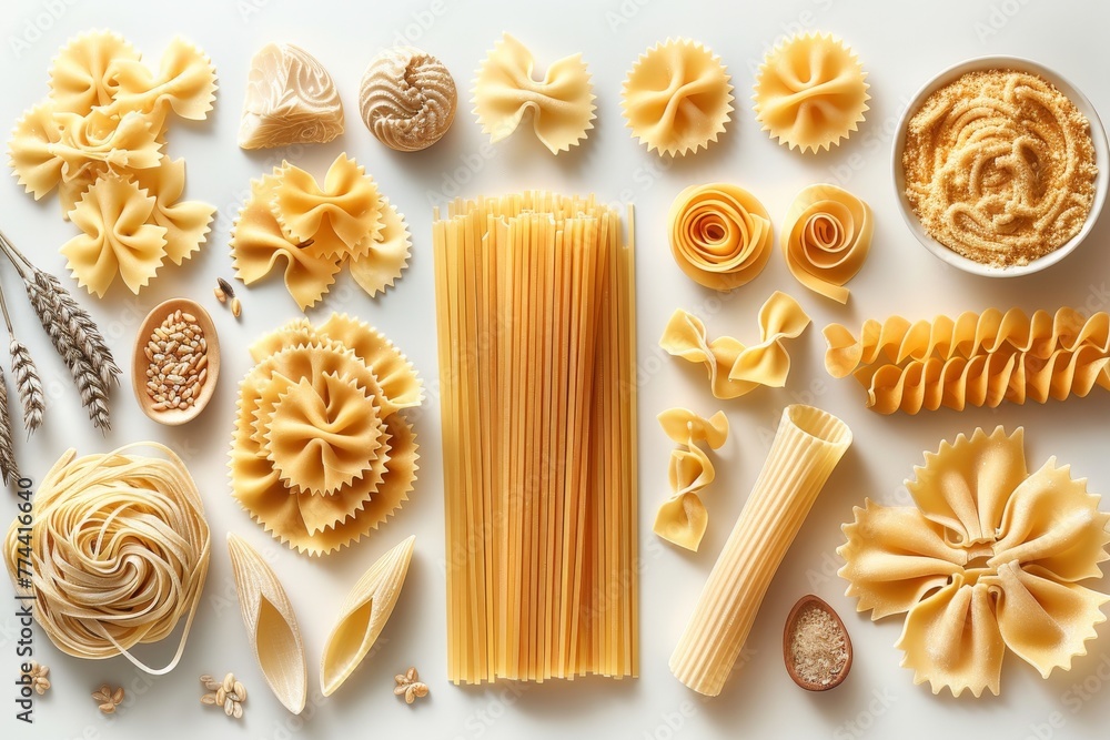 This 3d realistic modern object set contains pasta shapes such as penne ...