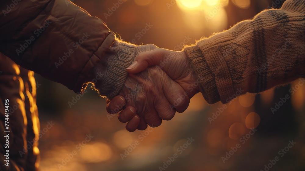 Heartfelt connection depicted in a close-up as an old mother and son ...
