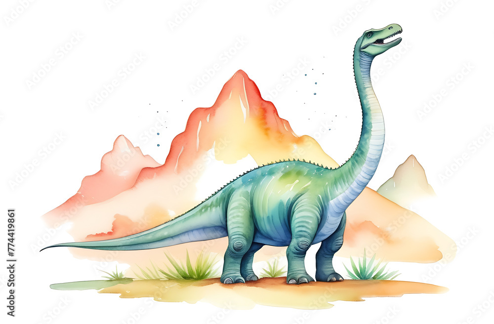 Watercolor brontosaurus or diplodocus isolated on transparent ...