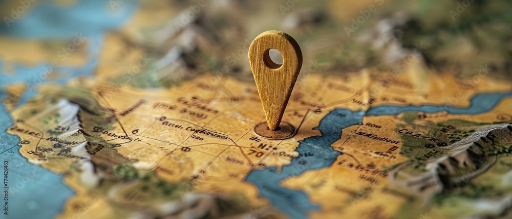 A map with a location pin symbolizing adventure discovery and travel ...