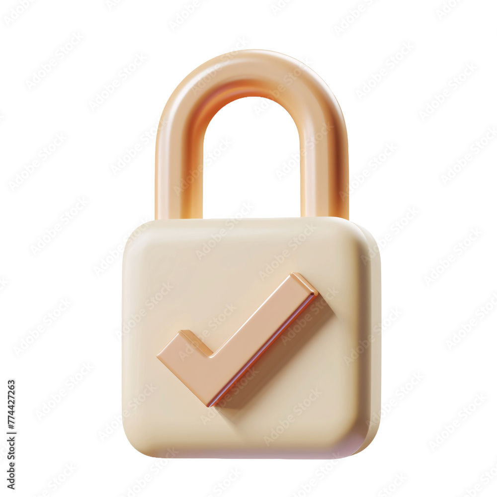 padlock with check mark icon . 3d rendering . isolated on transparent ...