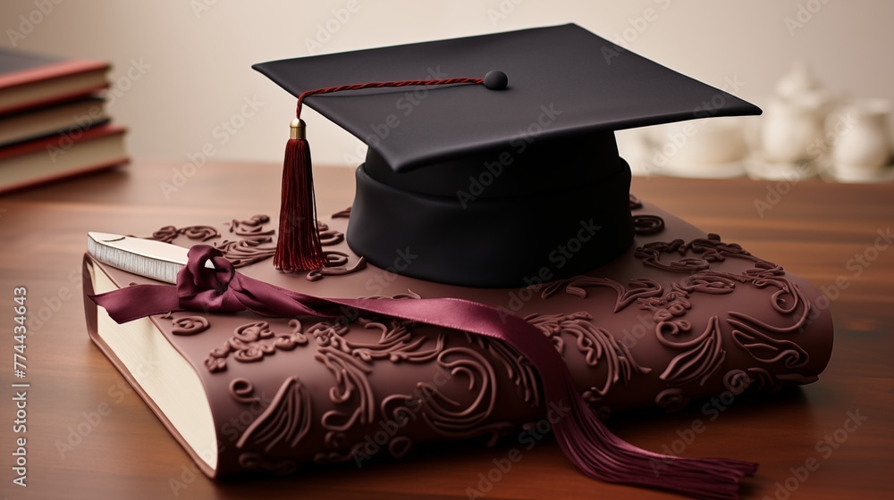 Graduation cap and diploma cake with fondant graduation cap, scroll ...