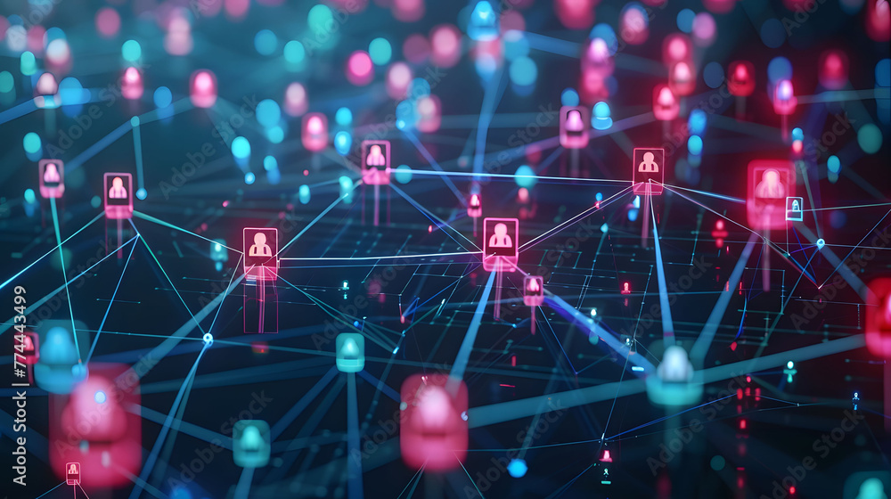 A digital map featuring interconnected location pins, symbolizing ...